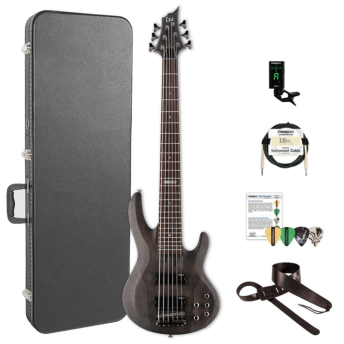 ESP LB206SMSTBLKS-KIT-2 B Series B-206SM 6-String Electric Bass Guitar, See Thru Black Satin