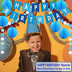 Happy Birthday Banner Sign Decorations - Atiger 28 PCS Happy Birthday Banners, Blue Happy Birthday Decorations for Men Boys, Party Decorations Supplies for Home Classroom, Decor Banner 9 ft