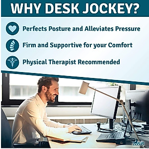 Desk Jockey Memory Foam Seat Cushion for Office Chairs, Recliners, and Wheelchairs - Posture Corrector for Sciatica Pain, Coccyx Cushion for Tailbone Pain, and Back Pain Relief