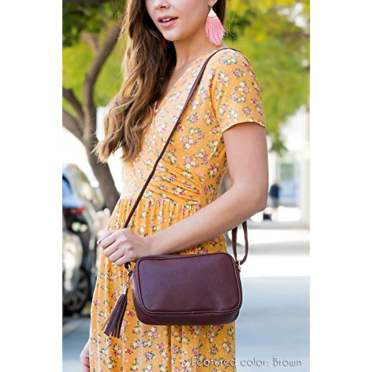 Classic Vegan Leather Small Crossbody Handbag - Rectangle Camera Travel Purse Satchel Shoulder, Round Messenger Bag (Tassel Camera Bag - Black)