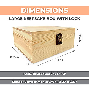Swag Gear Wooden Keepsake Box with Lock and Storage Compartments Locking Wood boxes for Keepsakes Jewelry Knick Knacks Art Supplies (Natural)