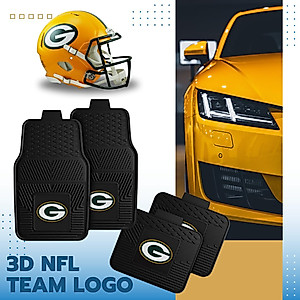 Fanmats Green Bay Packers Set of 4 Car Mats for Cars, SUV, Pickups - All Weather Technology Protection, Deep Reservoir Design, Universal Fit - 3D NFL Team logo - 29”x17” Front - 14”x17” Rear Mat