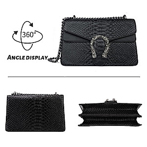 JBB Women's Crossbody Shoulder Bag Retro Snakeskin Solid Color Chain Strap Clutch Leather Bag Black