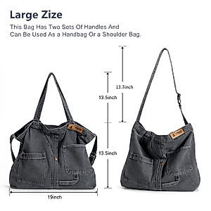 FWPP Womens Denim Hobo Bags, Jeans Casual Shoulder Bags for School Office Travel