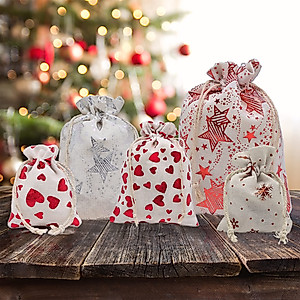 TheDisplayGuys For Your Modern Living 48pk - 6x8 Muslin Pouches with Drawstring - Presents, Party Favors, Samples (Red Stars, Medium)