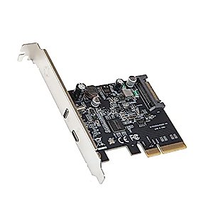 I/O CREST USB-C 3.2 Gen 2x2 + 20W QC Power Delivery PCI-e Gen 3 x4 Expansion Card SATA Powered ASMedia ASM3242