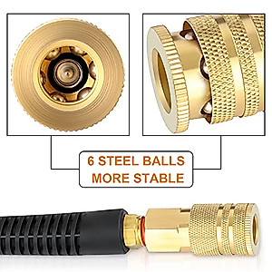 GASHER 1/4" x 10FT Reinforced Polyurethane Recoil Air Hose with Bend Restrictor, 1/4" Industrial Quick Coupler and Plug