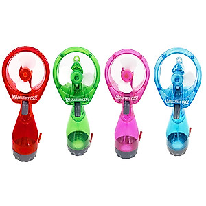 Pack of 4 Water Spray Mist Bottle Fan Portable Handheld Fan Mister AA Battery Operated- Color Mixed Randomly, Assorted