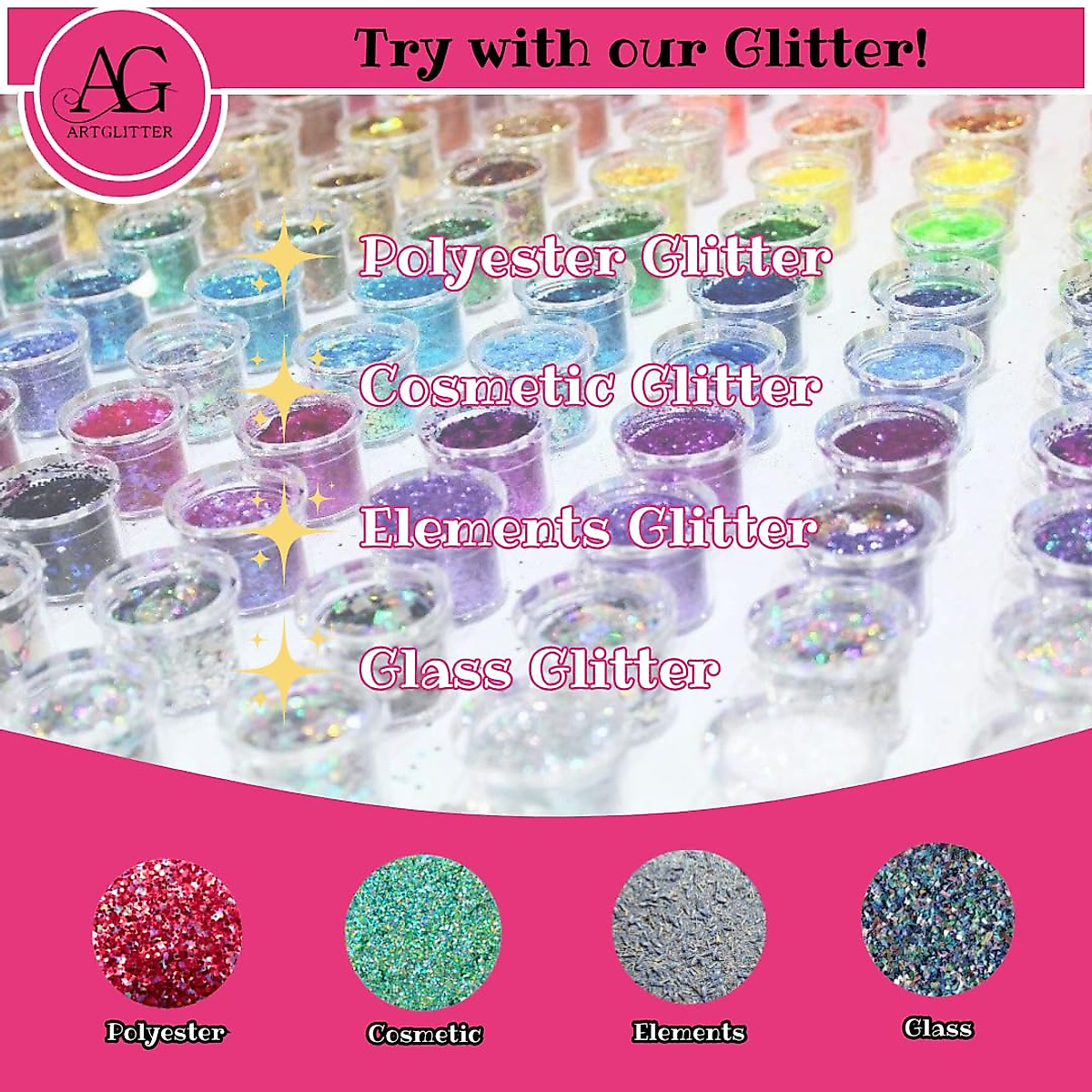 Art Institute Glitter Designer Dries Clear Adhesive Clear Glue Kit Bundle-3 Items 8oz,2oz and Metal Tip, Multicolored