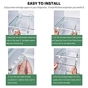 CESHRR Fridge Organizer Drawer, Refrigerator Drawer Organizer, Pull Out with Handle,Pull Out Shelf Storage Transparent Organizer for Egg,Fruit,Vegetable,Seafood,Beef-4 compartments