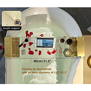 Acrylic Bathtub Tray Caddy Non-Slip Bath Tub Tray Table with Gold Brushed Handles,Reading Rack,Tablet Holder,Cellphone Tray and Wine Glass Holder (Size : Ripple+retractable-31.5")