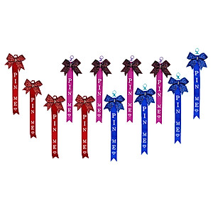 12PCS Pin Me Ribbon Pin Me Cheer Pin Me Bag Tag Pin Me Keychain Clips Bows Cheer Pins Cheer Bow Bag Tag Cheer Clothes Pins Competition Cheer Pins