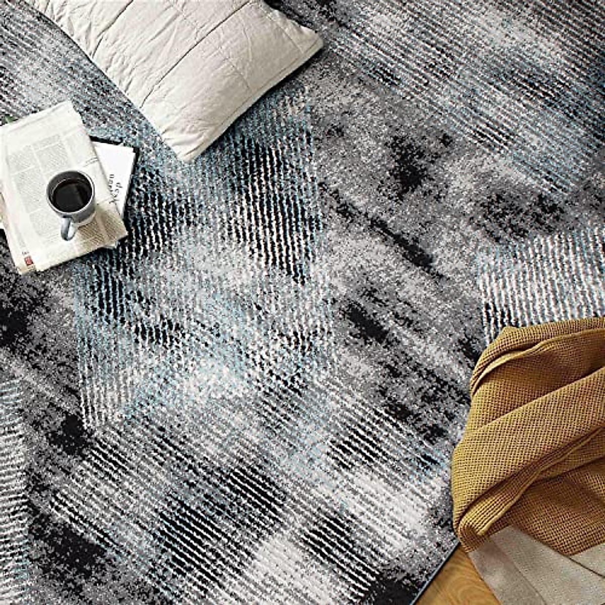 Rugshop Contemporary Distressed Geometric Stain Resistant High Traffic Living Room Kitchen Bedroom Dining Home Office Area Rug 8'x10' Black