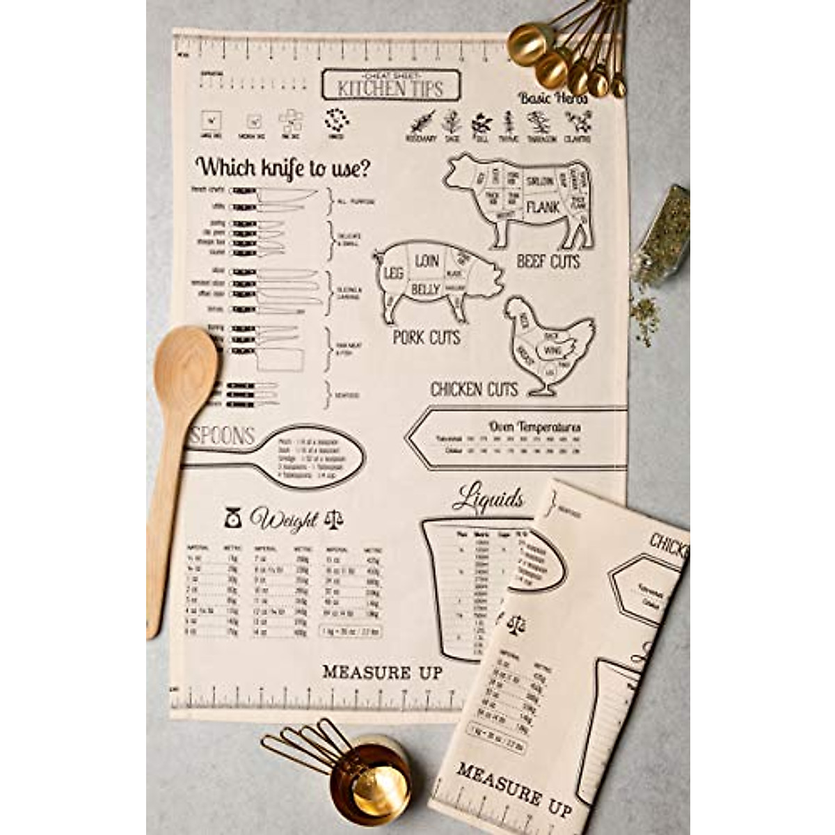 DII Cotton Printed Dish Towels, 18x28 Set of 2, Decorative Oversized Kitchen Towels, Perfect Home and Kitchen Gift - Measure Up