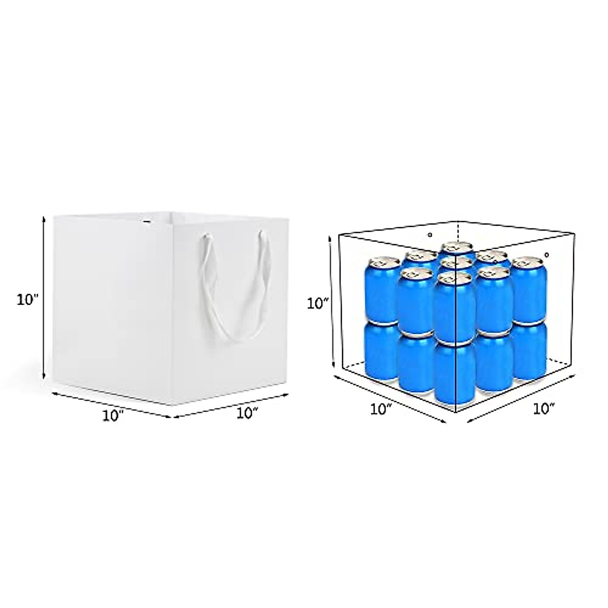 HUAPRINT White Paper Bags with handles,Gift Bags Bulk 24 Pack,10x10x10inch Square Size Large,Paper Shopping Bags, Kraft, Party, Birthday,Favor, Goody, Take-Out, Merchandise, Retail Bags