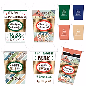 ANGOLIO Happy Boss's Day Gift Card Holders - 8Pcs Appreciation Greeting Cards Holder Thanksgiving Day Coffee Cup Thank You Gift Card Holder for Boss Thanks For All You Do Appreciation Week Coffee Gift Cards