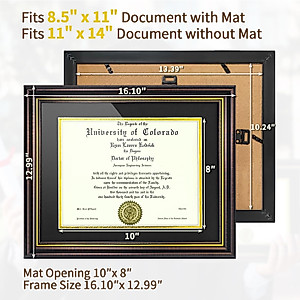 ASmileIndeep Diploma Frame 8.5 x 11 Degree Frame with Black Over Gold Mat,11x14 Diploma Frame for Document Degree with HD Plexiglass,Red Brown Finish with Gold Beads for Wall and Tabletop Display