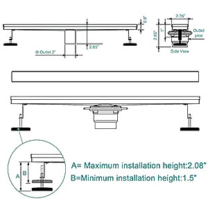 SR SUN RISE 24 Inch Linear Shower Floor Drain with Extra PVC Shower Drain Base, Rectangle Shower Drain with Tile Insert Grate and Hair Strainer Adjustable Leveling Feet, Brushed 304 Stainless Finished