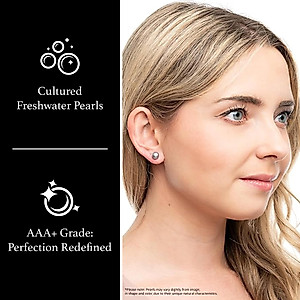 Boxed Set 3 pairs 8mm Genuine Freshwater Cultured Pearl Stud Earrings in 925 Sterling Silver (White, Grey, Peacock Black)