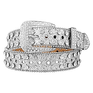 JASGOOD Rhinestone Belt for Women Men Western Cowgirl Bling Studded Leather Belt Sparkly Sequin Diamond belts for Jeans