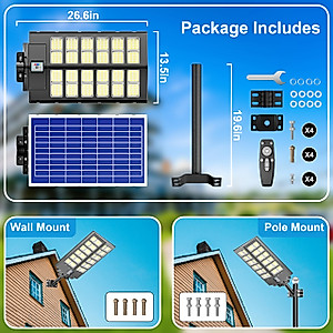 Jadisi 1-Pack Solar Parking Lot Lights,4800W Solar Street Light 240000LM Dusk to Dawn Street Lights Solar Powered, IP67 Waterproof Solar Wide Angle Lamp with Motion Sensor for Yard, Road