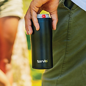 Tervis Deepwater Blue Powder Coated Triple Walled Insulated Tumbler Cup Keeps Drinks Cold & Hot, 12oz Slim Can Cooler, Deepwater Blue