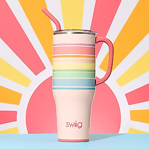 Swig Life 40oz Mega Mug, 40 oz Tumbler with Handle and Straw, Cup Holder Friendly, Dishwasher Safe, Extra Large Insulated Tumbler, Stainless Steel (Good Vibrations)
