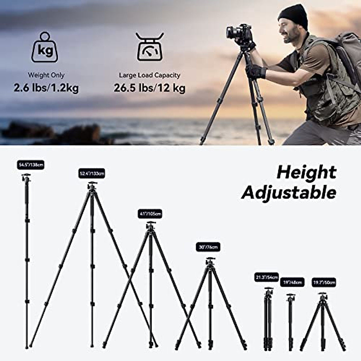 SmallRig 54" Lightweight Compact Carbon Fiber Tripod with Detachable Monopod, 360° Ball Head, Quick Release Plate, Load up to 26.5 lbs/12 kg, for Canon for Sony, DSLR Camera, Phone, Camcorder-4060