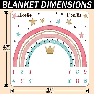 PHMOJEN Colorful Rainbow Baby Monthly Milestone Blanket, Girl Crown Star Pattern, Newborns 1 to 12 Months Unisex Include 4 Frames and 1 Headband 47"x47" BTLSPH634