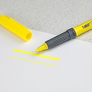 BIC Brite Liner Grip Highlighter, Chisel Tip (1.6 mm), Yellow, For Broad Highlighting & Fine Underlining, 5-Count