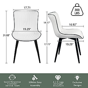 YOUTASTE White Dining Chairs Set of 2 Upholstered Mid Century Modern Kitchen Dining Room Chairs Armless Faux Leather Accent Chairs Metal Vanity Lounge Chair with Back for Living Room Bedrooms