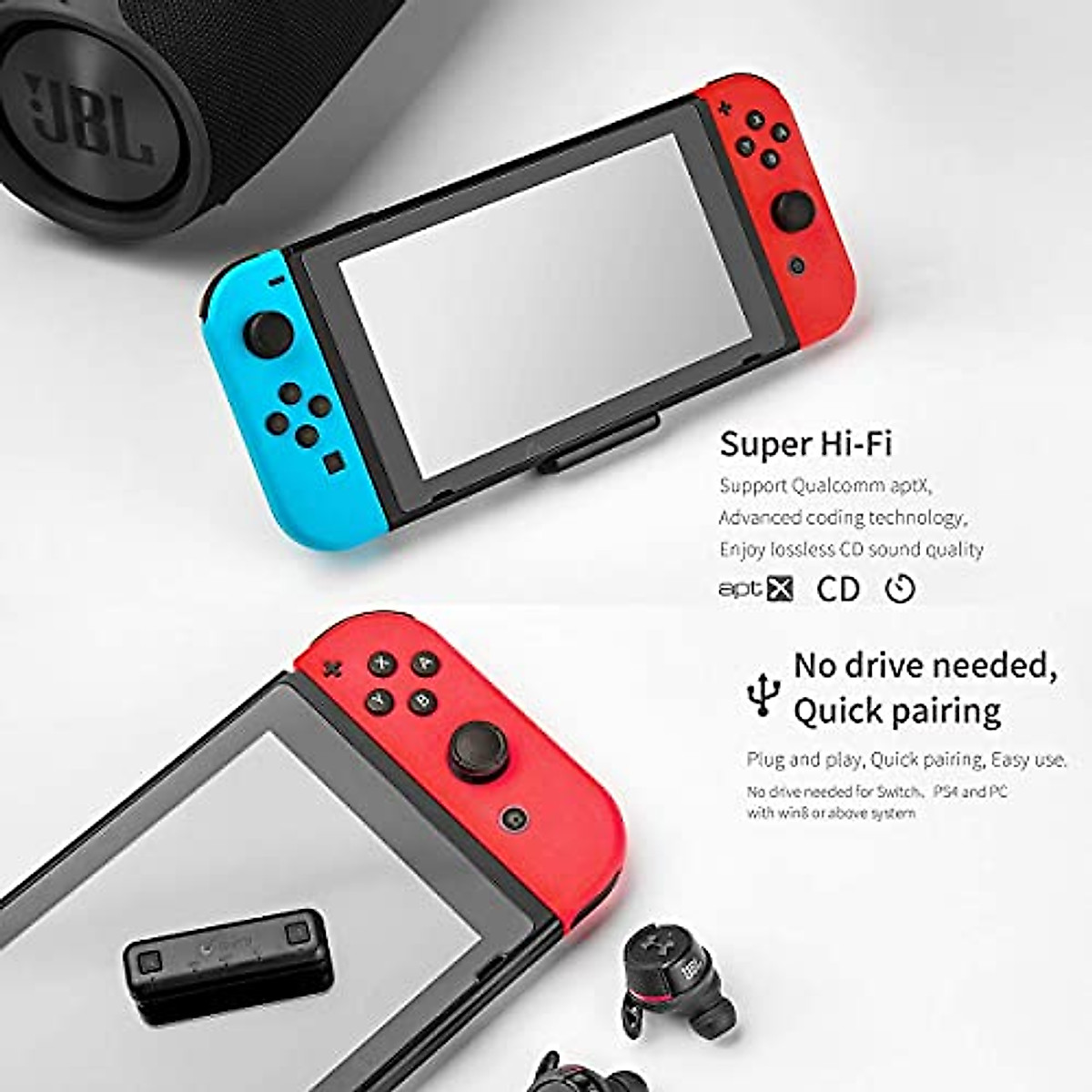 GuliKit Route Air Bluetooth Adapter for Nintendo Switch/Switch Lite PS4 PC, Dual Stream Bluetooth Wireless Audio Transmitter with aptX Low Latency Connect Your AirPods Bluetooth Speakers Headphone