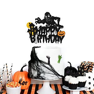 Halloween Birthday Cake Topper for Skull Wizard Witches Ghost Spooky house boo Cat Zombie Pumpkin Tombstone Theme Boys Girls Kids Men Women Happy Birthday Baby Shower Party Decorations Event Supplies