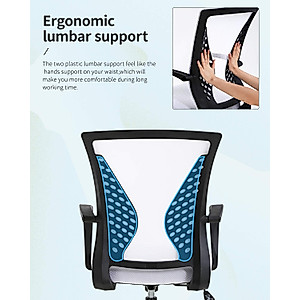 Home Office Chair Mid Back PC Swivel Lumbar Support Adjustable Desk Task Computer Ergonomic Comfortable Mesh Chair with Armrest (White)