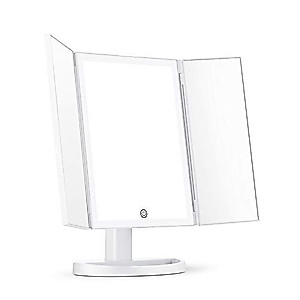 KXA Foldable Makeup Mirror, Vanity Mirror Dimmable LED Lights with Wide-Angle Touch Screen and Countertop Adjustable 360 Degree Bracket
