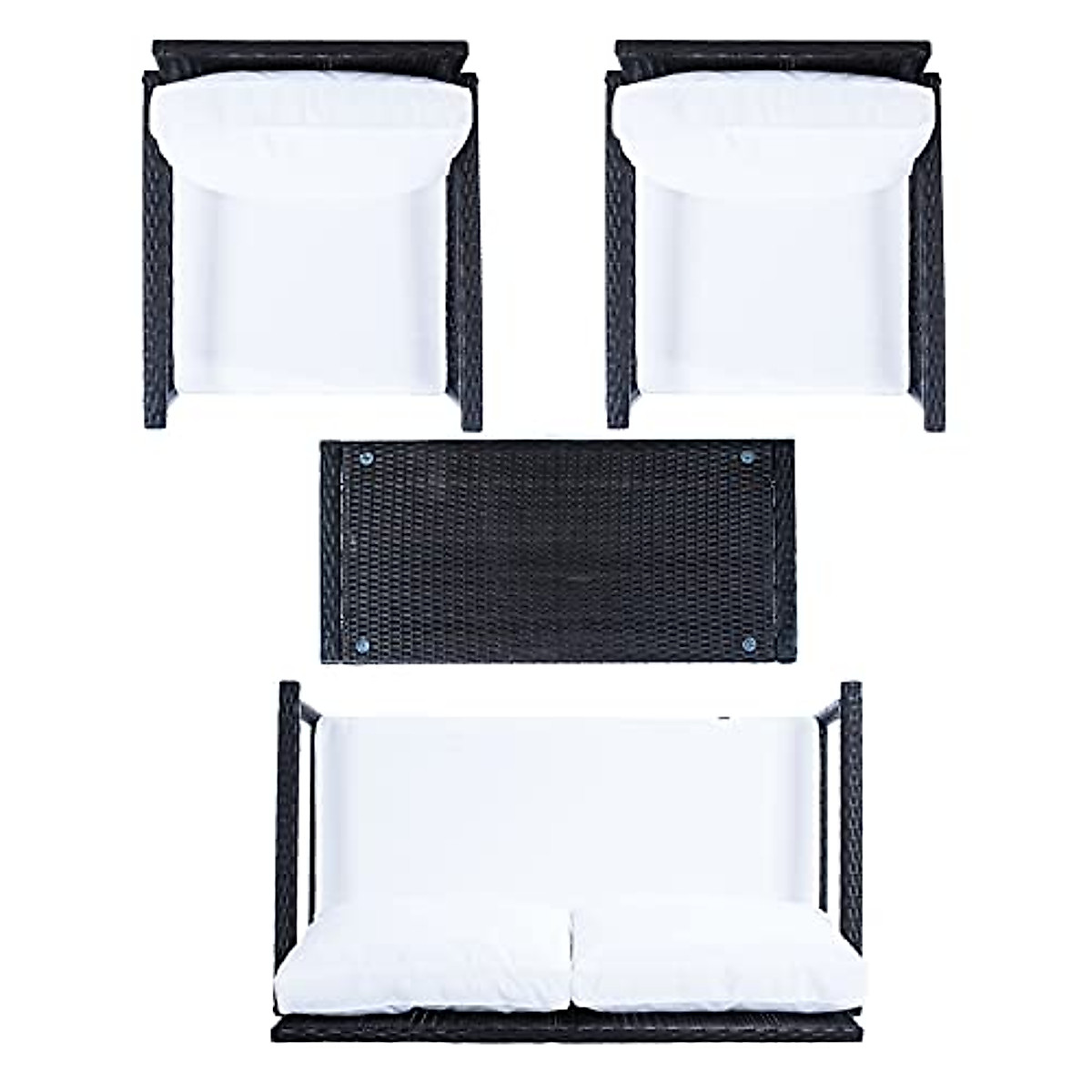 Safavieh Outdoor Collection Garnen Wicker Cushion 4-Piece Living Set PAT7714A, Black/White