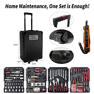 Tool Box with Tools, Tool Sets for Men, ToolKit with Rolling Tool Box, Complete Tool Box Set, Home Repair Tool Set, Mechanic Tool Set as Gift on Father's Day