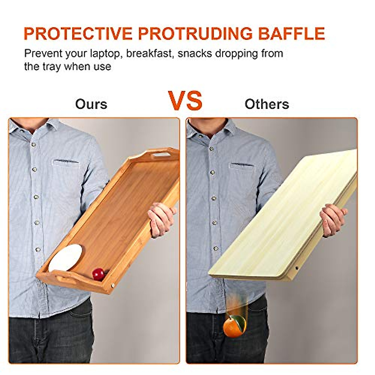 Moclever Breakfast Tray Table with Folding legs - Serving tray bamboo - dinner trays, tea tray, bar tray, bed trays for eating or any food tray - good for parties, Reading, Laptop, Working or bed tray