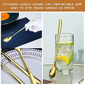 Long Handle Spoon 9.5 Inch Iced Cream Spoons Tea Spoon Coffee Stirrers Ice Spoon Stainless Steel Cocktail Stirring Spoons Dessert Milkshake Teaspoons Set of 6 (Gold)