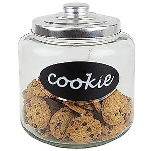 Home Basics Large Capacity Glass Cookie, Pasta, Sugar, Flour, Cereal, Jar with Secure Metal Lid and Decorative Jar Label