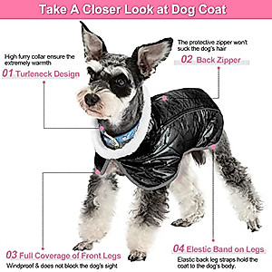 SUNFURA Warm Dog Coat, Waterproof Dog Winter Jacket for Small Medium Large Dogs, Turtleneck Dog Snow Jacket Reflective Dog Coats with Harness, Padded Dog Snowsuit for Cold Weather, Black S