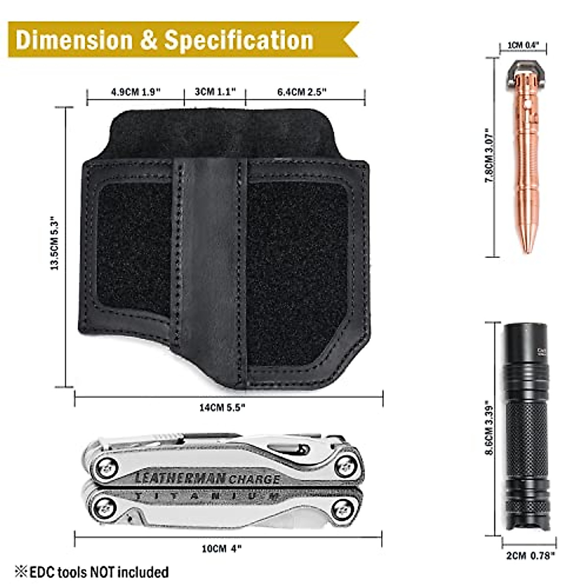 VIPERADE PL8 Multitool Sheath, EDC Leather Organizer Sheath with DIY Patch Area, Leather Sheath for Multitool, Knife, EDC Tools, EDC Pocket Organizer for Men