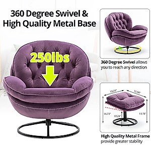 LLS Velvet Swivel Accent Chair with Ottoman Set, Purple, Comfortable Single Leisure Sofa Chair with 360 Degree Swiveling for Living Room