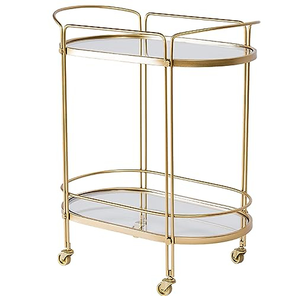 VLOBAOM Modern Rolling Serving Bar Cart, 2-Tier Oval Home Coffee Table Trolley, Kitchen Storage Shelf with Wheels for Living Room, Dining Room, Bathroom,25''Dx14''Wx29''H,Gold