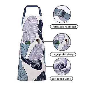 ARBINSON 2 Pack Floral Apron for Women with Pockets, Adjustable Cotton Chef Aprons for Kitchen, Cooking, BBQ & Grill (Teal/Fruits)
