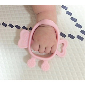 Mama’s tem Wearable Baby Teething Toys with Teether Handle, Eco-friendly Non-toxic BPA Free Pure Silicone, Easy to clean Infant Toys, Newborn Baby Gift (Pink)