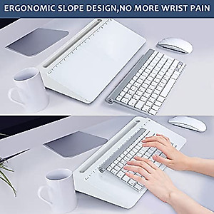 Desk Whiteboard Dry Erase Glass Whiteboard with 15“ Ruler Marker,Tilted Notepad Computer Keyboard Stand with White Dry Erase Board Surface, Desktop White Board to-do List Memo Notepad,White