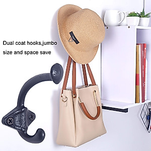 WEBI Rustic Coat Hooks Wall Mounted:5 Cast Iron Hooks,Heavy Duty Vintage Antique Wall Hooks for Hanging Coats,Jacket,Farmhouse,Mudroom,Closet,Black