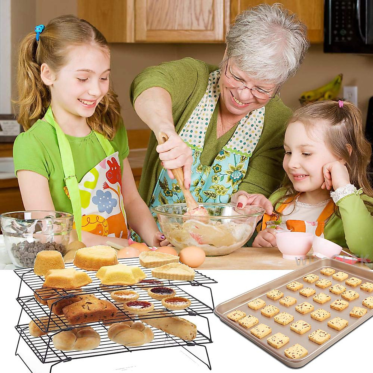 Tier Cooling Rack, Stackable Baking Rack Shelf, Kitchen Cookie Cooling Rack Baking Supplies for Bread Cake Biscuits and More (3-Tier Cooling Racks)