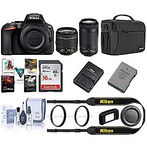 Nikon D5600 DSLR Camera Kit w/AFP DX 18-55mm f/3.5-5.6G VR & AFP DX 70-300/4.5-6.3G Lenses - Bundle with Camera Case, 16GB SDHC Card, Cleaning Kit, 55mm UV Filter, PC Software Package,